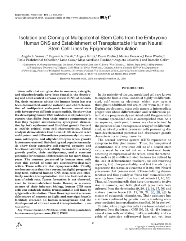 (PDF) Isolation and Cloning of Multipotential Stem Cells from the ...