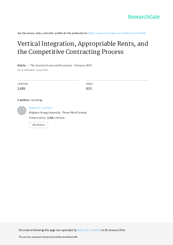 (PDF) Vertical Integration, Appropriable Rents, and the Competitive ...