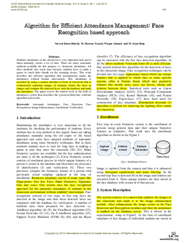 Pdf Efficient Face Recognition Attendance System