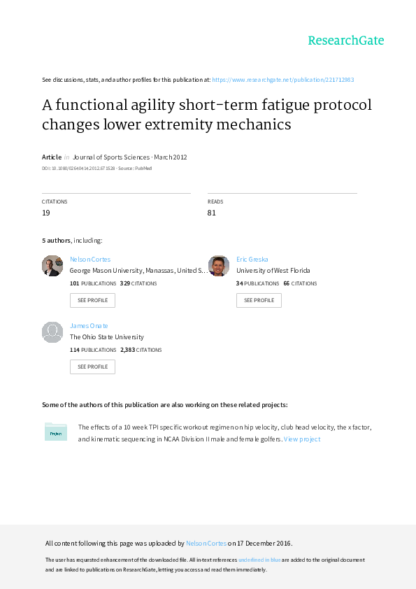 (PDF) A functional agility short-term fatigue protocol changes lower ...