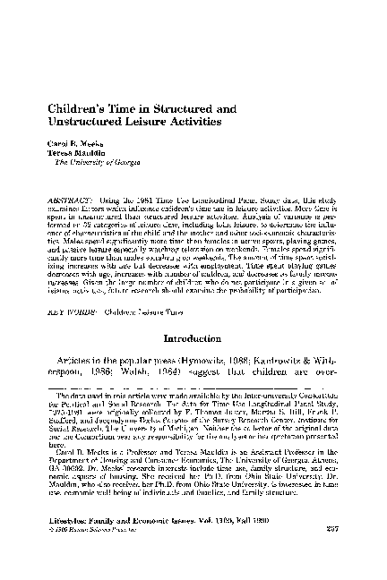 (PDF) Children's time in structured and unstructured leisure activities