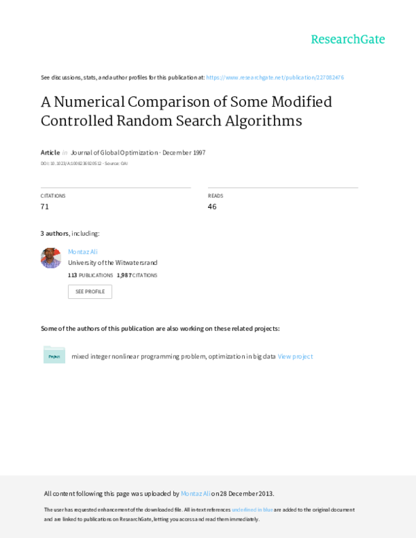 (PDF) A Numerical Comparison of Some Modified Controlled Random Search Algorithms