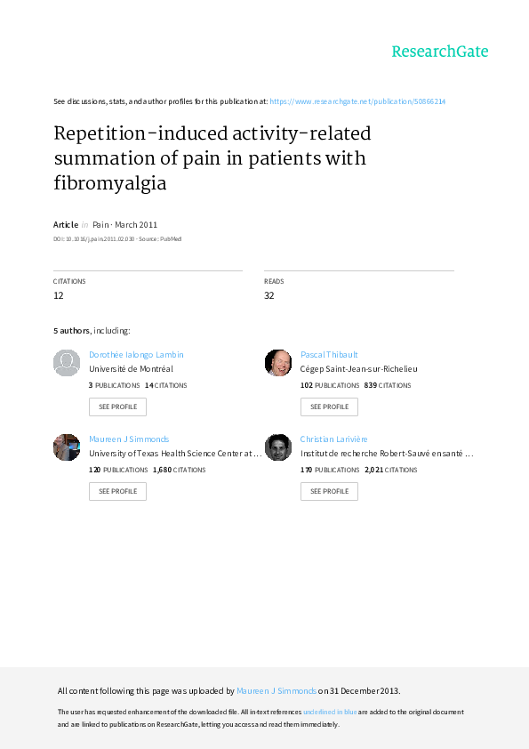 (PDF) Repetition-induced activity-related summation of pain in patients ...