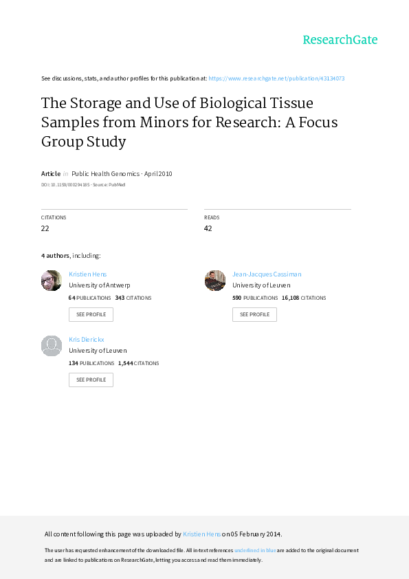 (PDF) The Storage and Use of Biological Tissue Samples from Minors for ...