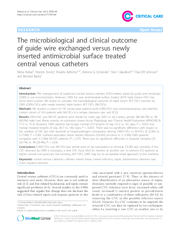 (PDF) The microbiological and clinical outcome of guide wire exchanged ...