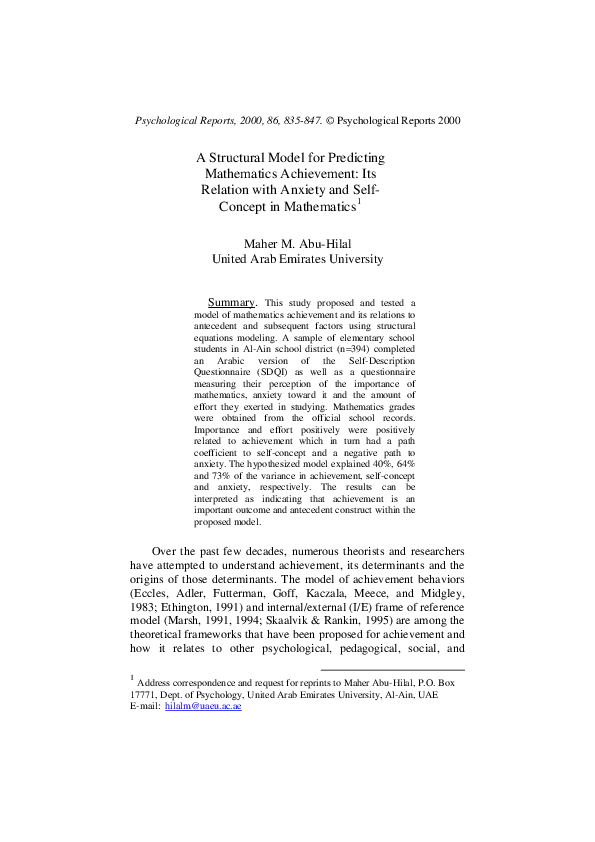 (PDF) A Structural Model for Predicting Mathematics Achievement: Its ...