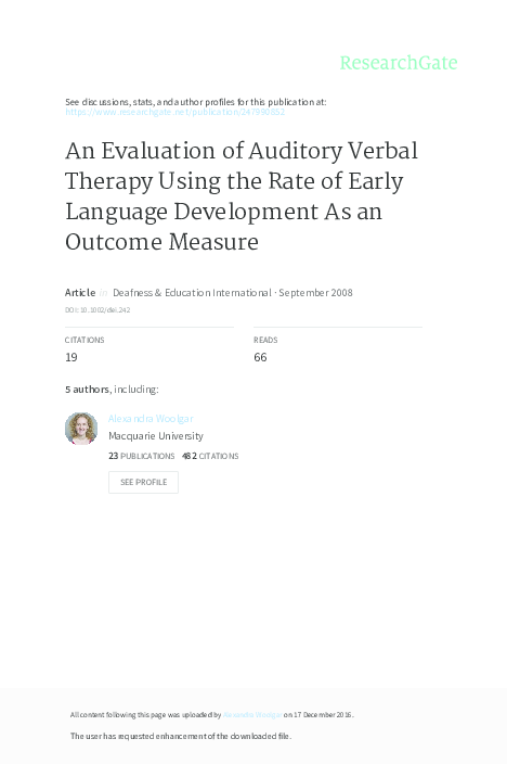 (PDF) An evaluation of Auditory Verbal therapy using the rate of early ...
