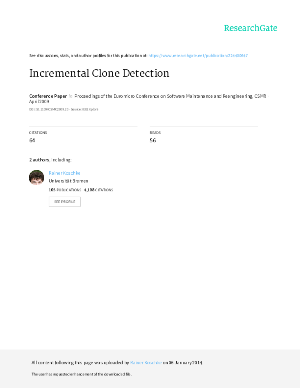 Pdf Incremental Clone Detection
