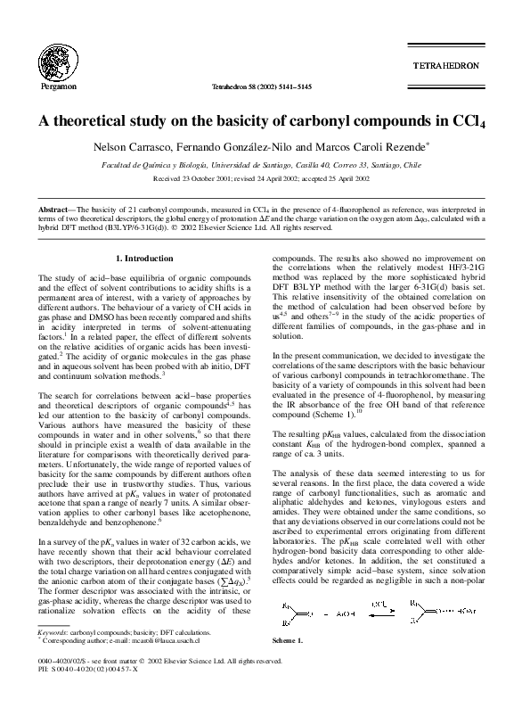 (PDF) A theoretical study on the basicity of carbonyl compounds in CCl 4