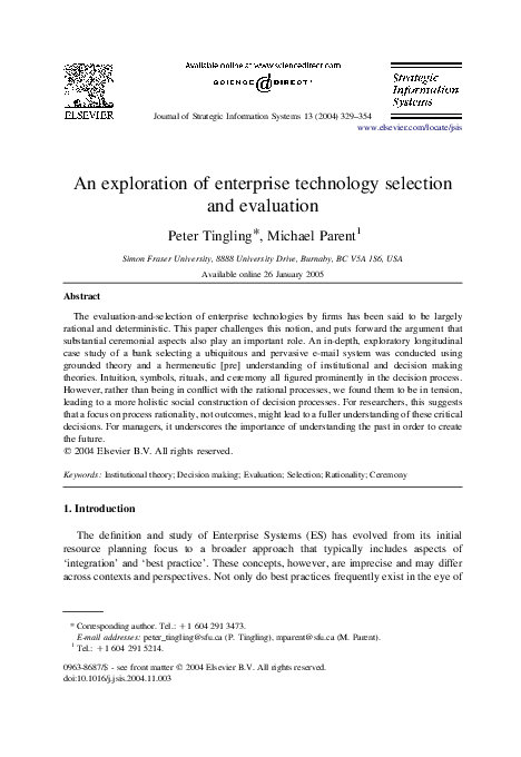 (PDF) An exploration of enterprise technology selection and evaluation