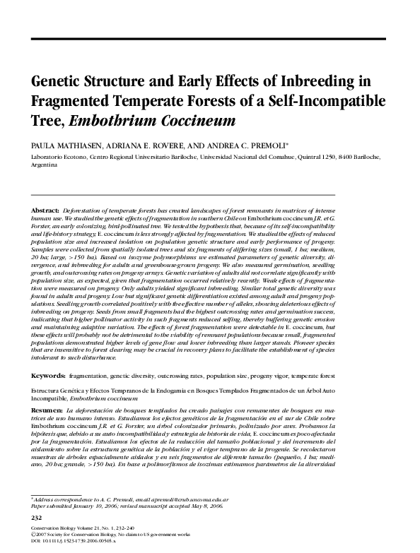 (PDF) Genetic Structure and Early Effects of Inbreeding in Fragmented ...