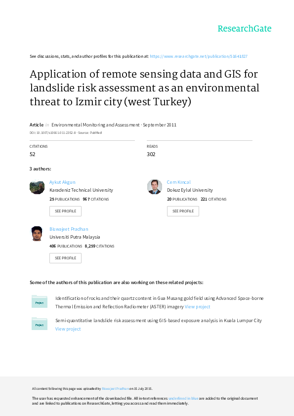 (PDF) Application of remote sensing data and GIS for landslide risk ...