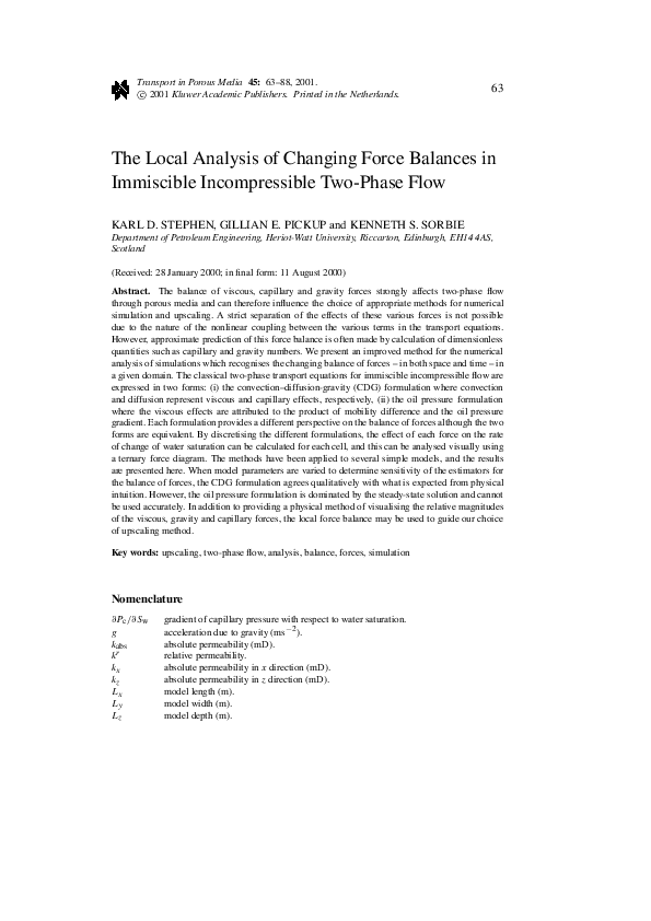 (PDF) The local analysis of changing force balances in immiscible incompressible two-phase flow