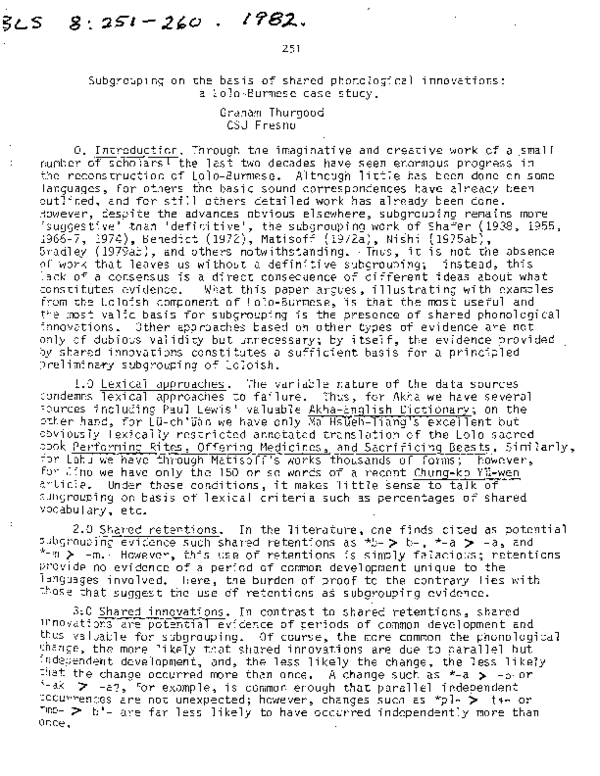 (PDF) Subgrouping on the basis of shared phonological innovations: a ...
