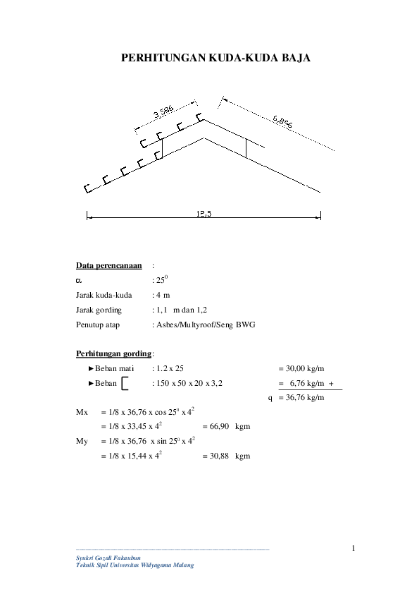(PDF) PERHITUNGAN KUDA-KUDA BAJA