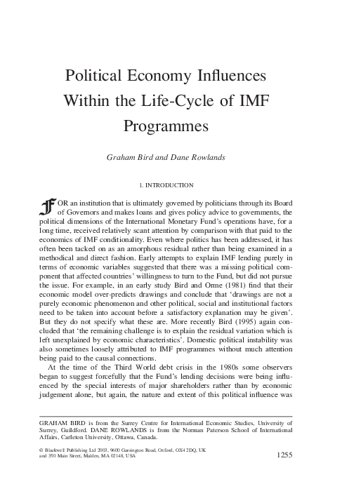 (PDF) Political Economy Influences Within the Life???Cycle of IMF ...