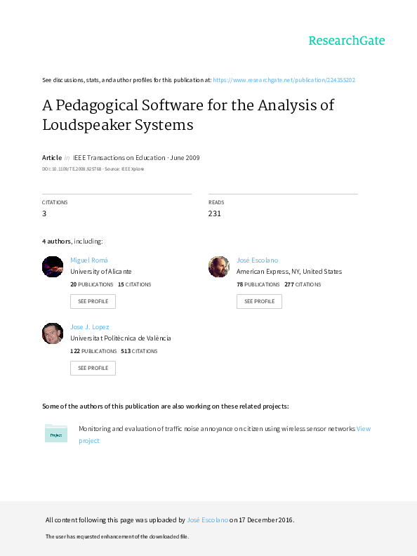 (PDF) A Pedagogical Software for the Analysis of Loudspeaker Systems