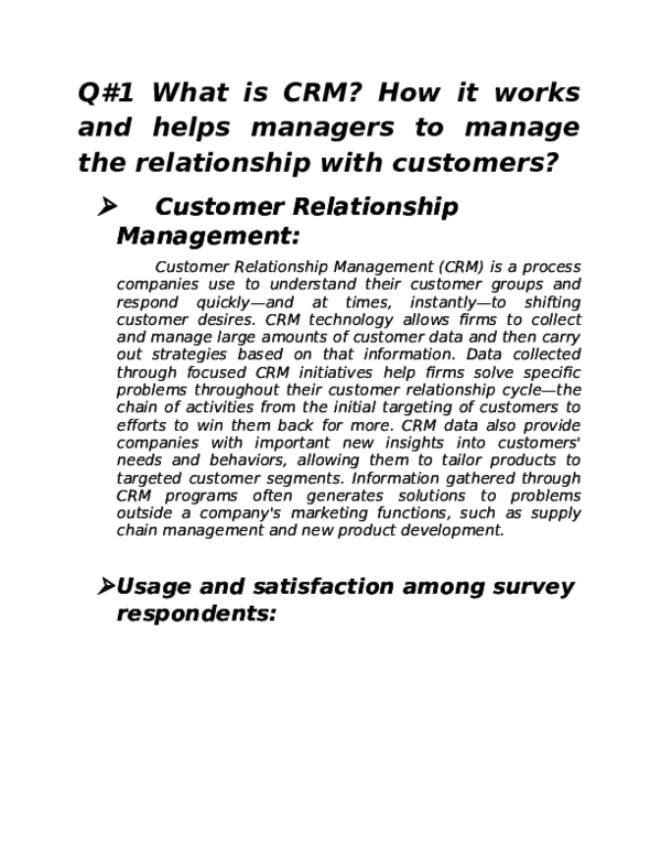 (DOC) Q#1 What is CRM? How it works and helps managers to manage the ...