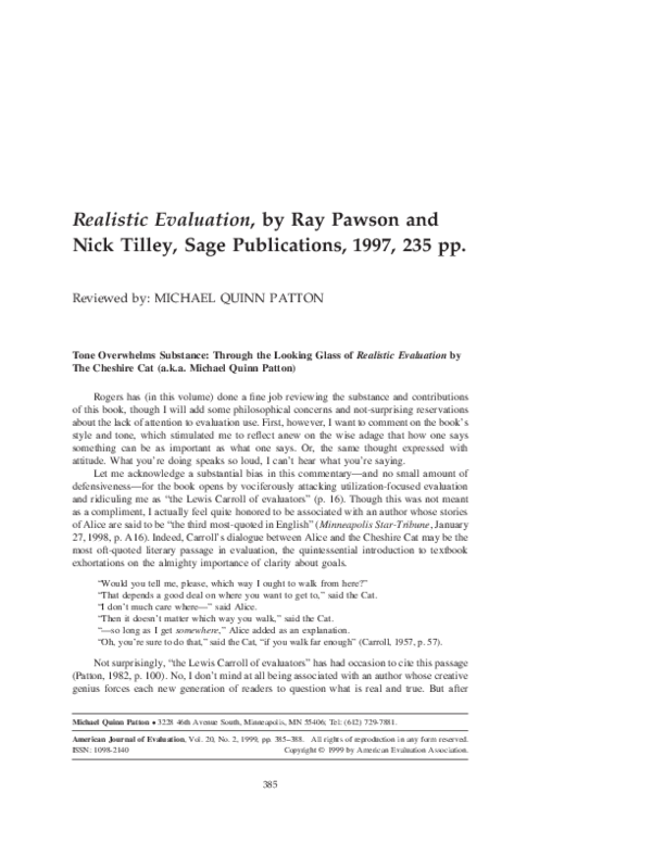(PDF) Realistic evaluation : by Ray Pawson and Nick Tilley, Sage ...