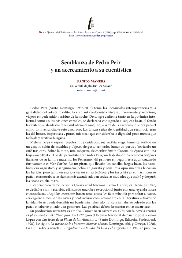 (PDF) Semblanza de Pedro Peix y un acercamiento a su cuentística