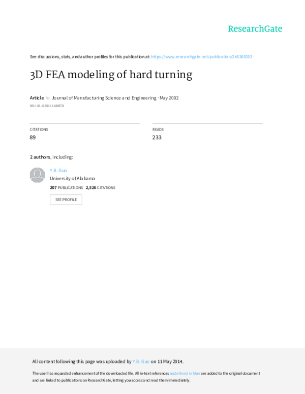 (PDF) 3D FEA Modeling of Hard Turning