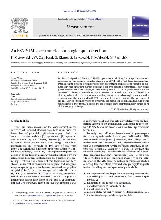 (PDF) An ESN-STM spectrometer for single spin detection