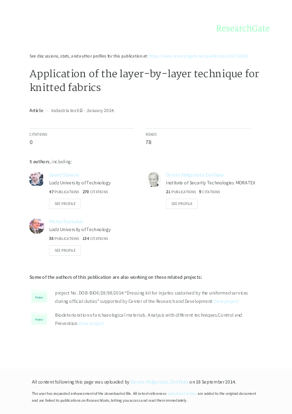 (PDF) Application of the layer-by-layer technique for knitted fabrics