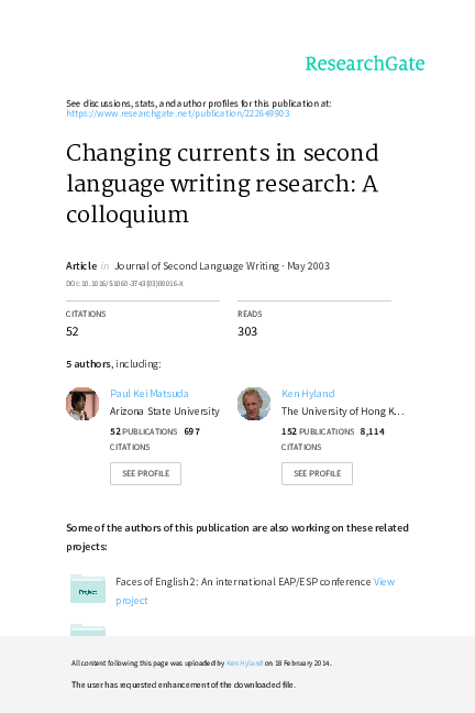 (PDF) Changing currents in second language writing research: A colloquium