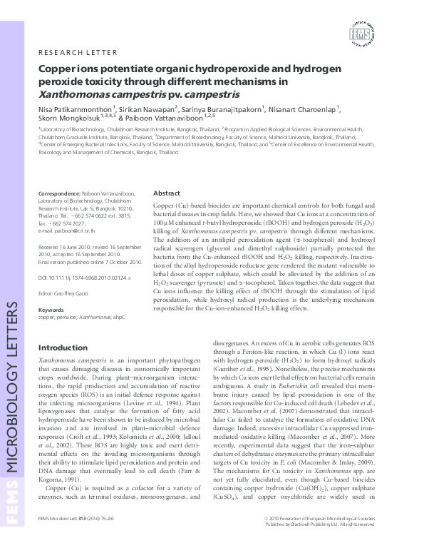 (PDF) Copper ions potentiate organic hydroperoxide and hydrogen ...