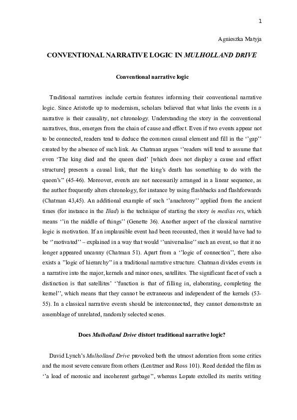 (DOC) CONVENTIONAL NARRATIVE LOGIC IN MULHOLLAND DRIVE