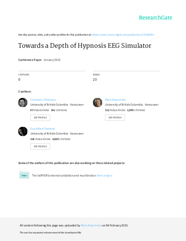(PDF) Towards a Depth of Hypnosis EEG Simulator