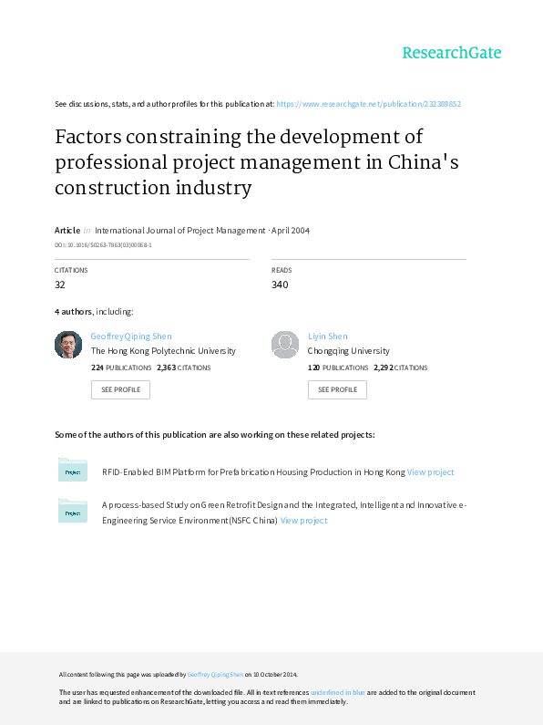 (PDF) Factors constraining the development of professional project ...