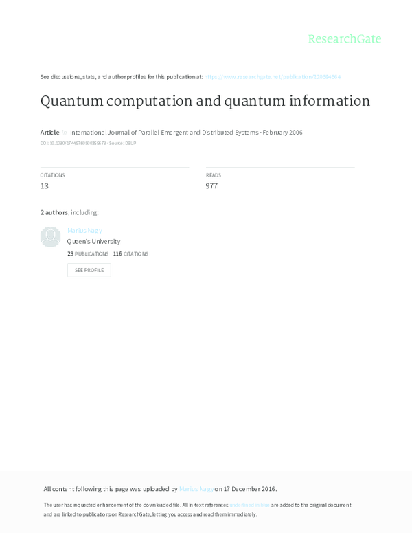 (PDF) Quantum computation and quantum information