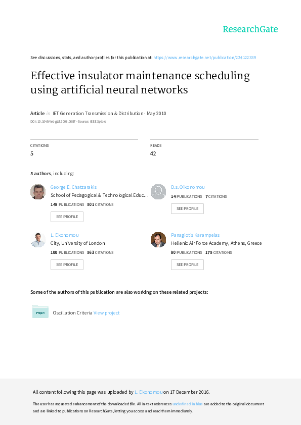 (PDF) Effective insulator maintenance scheduling using artificial neural networks