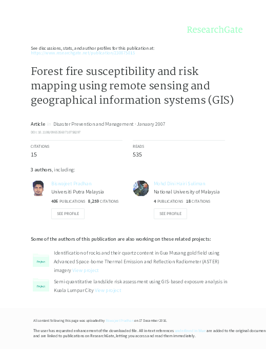 (PDF) Remote sensing and GIS-based forest fire risk zone mapping: The ...