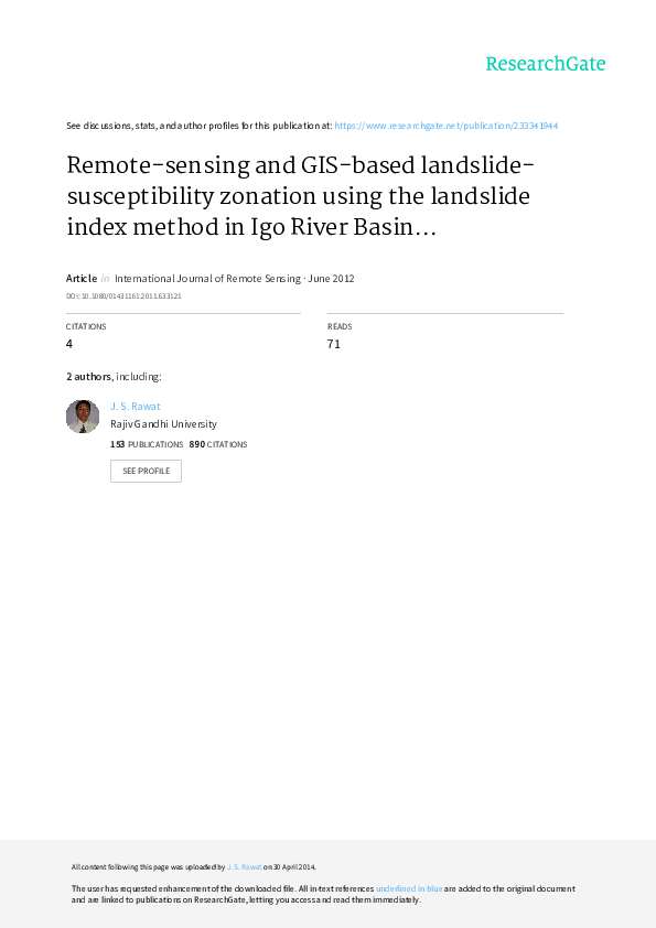(PDF) Remote sensing and GIS-based landslide susceptibility analysis and its cross-validation in ...