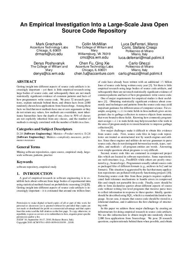 (PDF) An empirical investigation into a large-scale Java open source ...