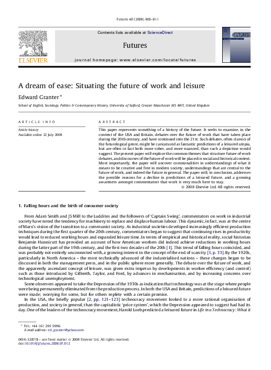 (PDF) A dream of ease: Situating the future of work and leisure