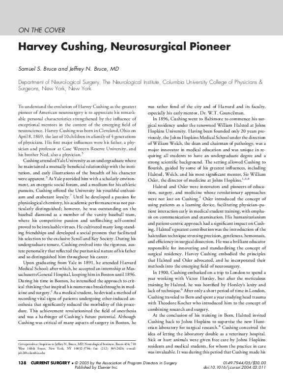 (PDF) Harvey Cushing, neurosurgical pioneer