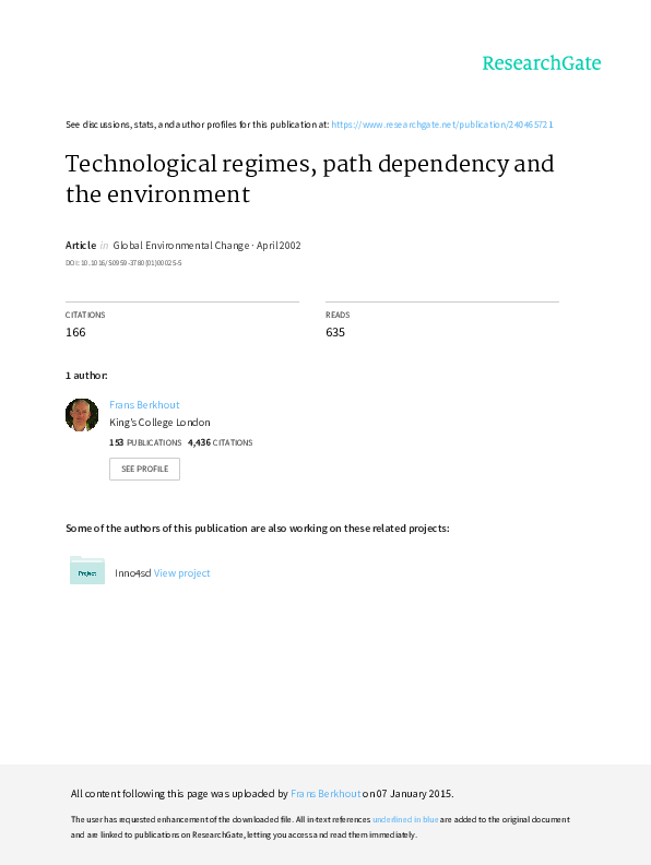 (PDF) Technological regimes, path dependency and the environment