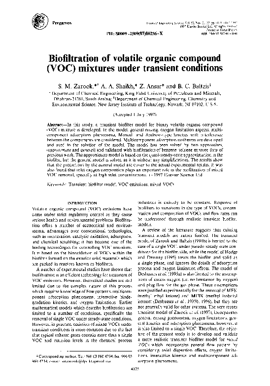 (PDF) Biofiltration of volatile organic compound (VOC) mixtures under ...