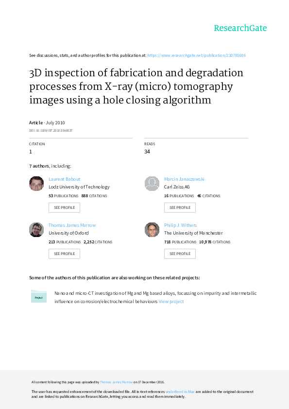 (PDF) 3D inspection of fabrication and degradation processes from X-ray ...