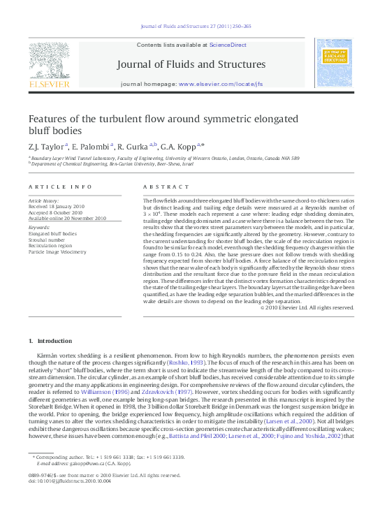 (PDF) Features of the turbulent flow around symmetric elongated bluff bodies