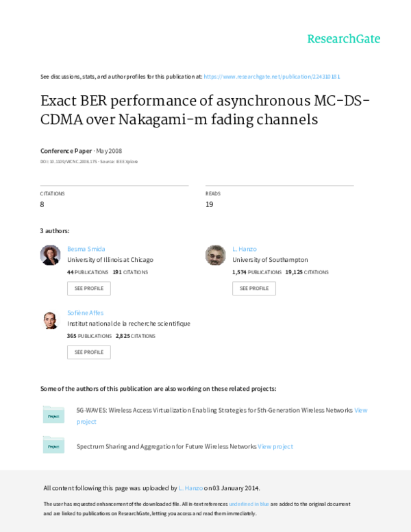 (PDF) Exact BER Performance of Asynchronous MC-DS-CDMA over Nakagami-m Fading Channels
