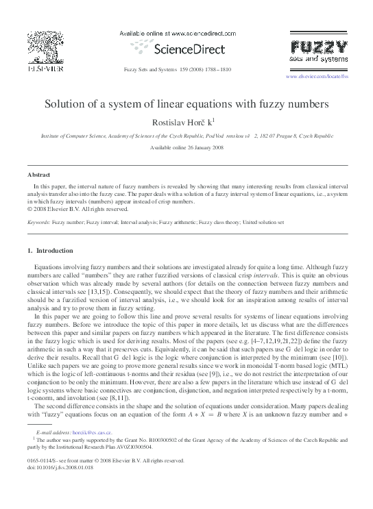 (PDF) Solution of a system of linear equations with fuzzy numbers