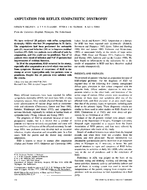 (PDF) Amputation for reflex sympathetic dystrophy