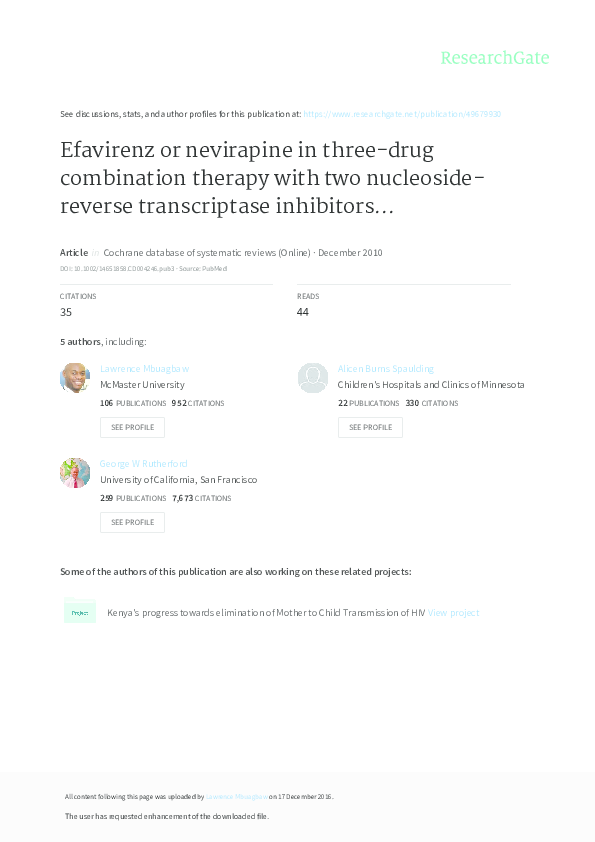 (PDF) Efavirenz or nevirapine in three-drug combination therapy with ...