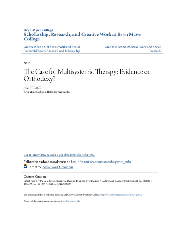 (PDF) The case for Multisystemic Therapy: Evidence or orthodoxy?
