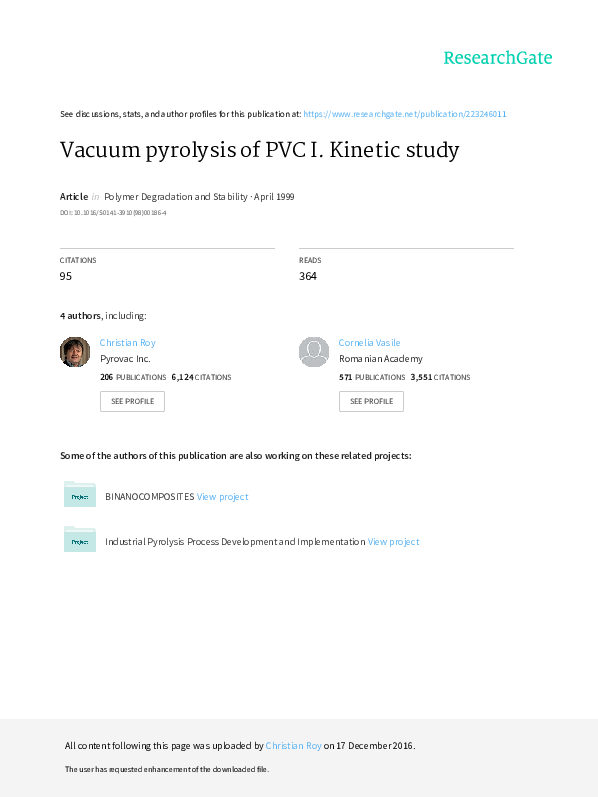 (PDF) Vacuum pyrolysis of PVC I. Kinetic study