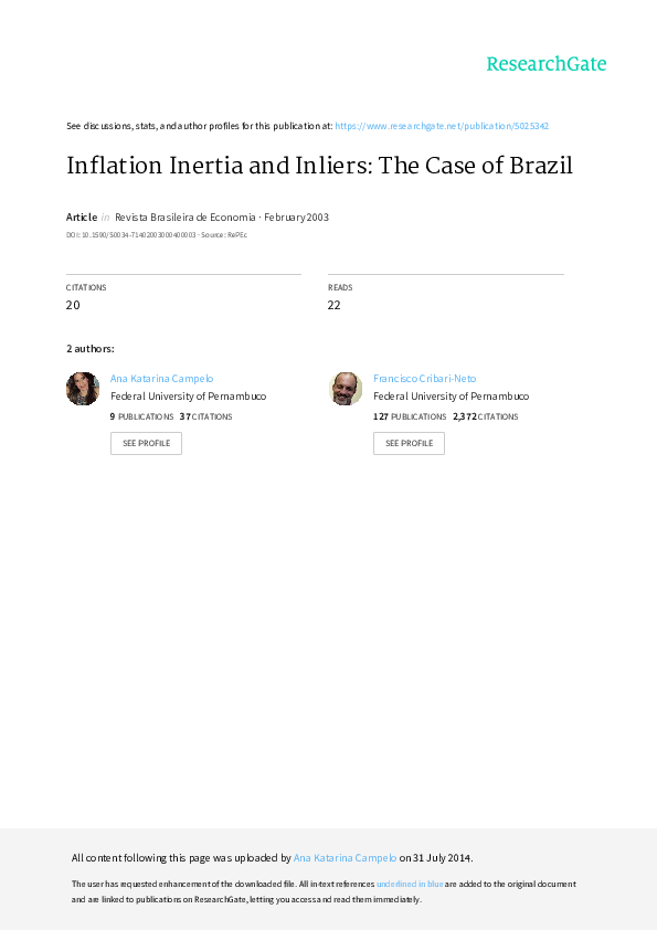 (PDF) Inflation inertia and inliers: the case of Brazil